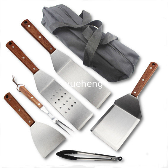 7PCS Teppanyaki Tool Set With Wooden Handle or Picnic Accessories For BBQ Tool